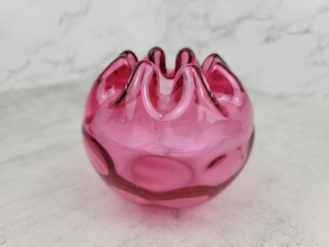 Vintage Fenton Thumbprint Cranberry Glass Rose Bowl Vintage Cranberry ...