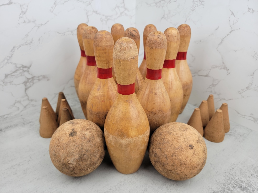 Vintage Wooden Bowling Game | Vintage Wood Bowling Pins and Balls - Etsy
