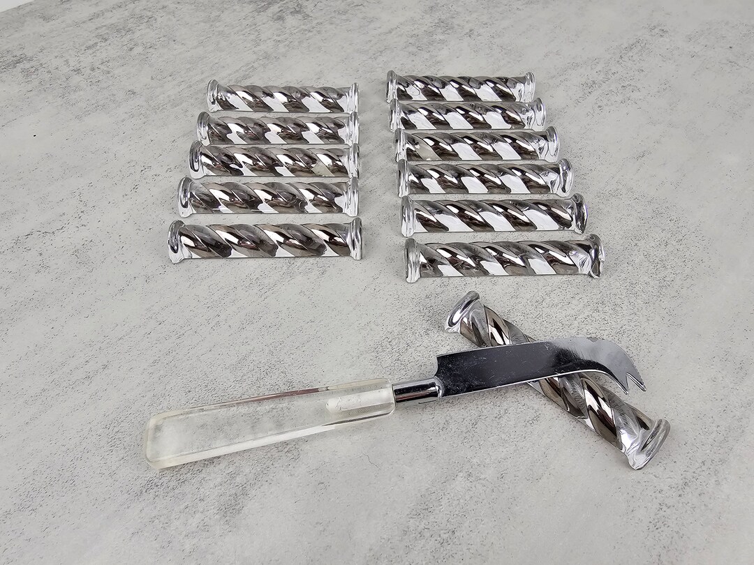 Vintage Crystal Twisted Rope Knife Rests With Silver Detail (set of 12 ...