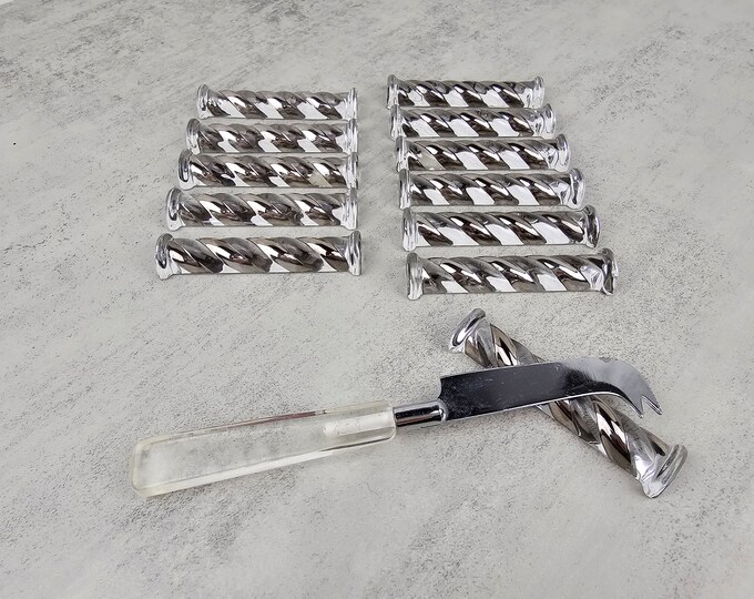 Vintage Crystal Twisted Rope Knife Rests With Silver Detail (set of 12 ...
