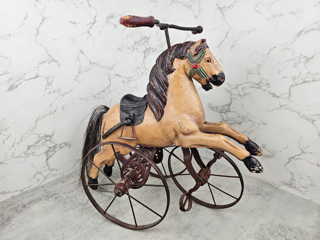Antique Wood Horse Tricycle Toy | Victorian Tricycle With Carved Wood ...