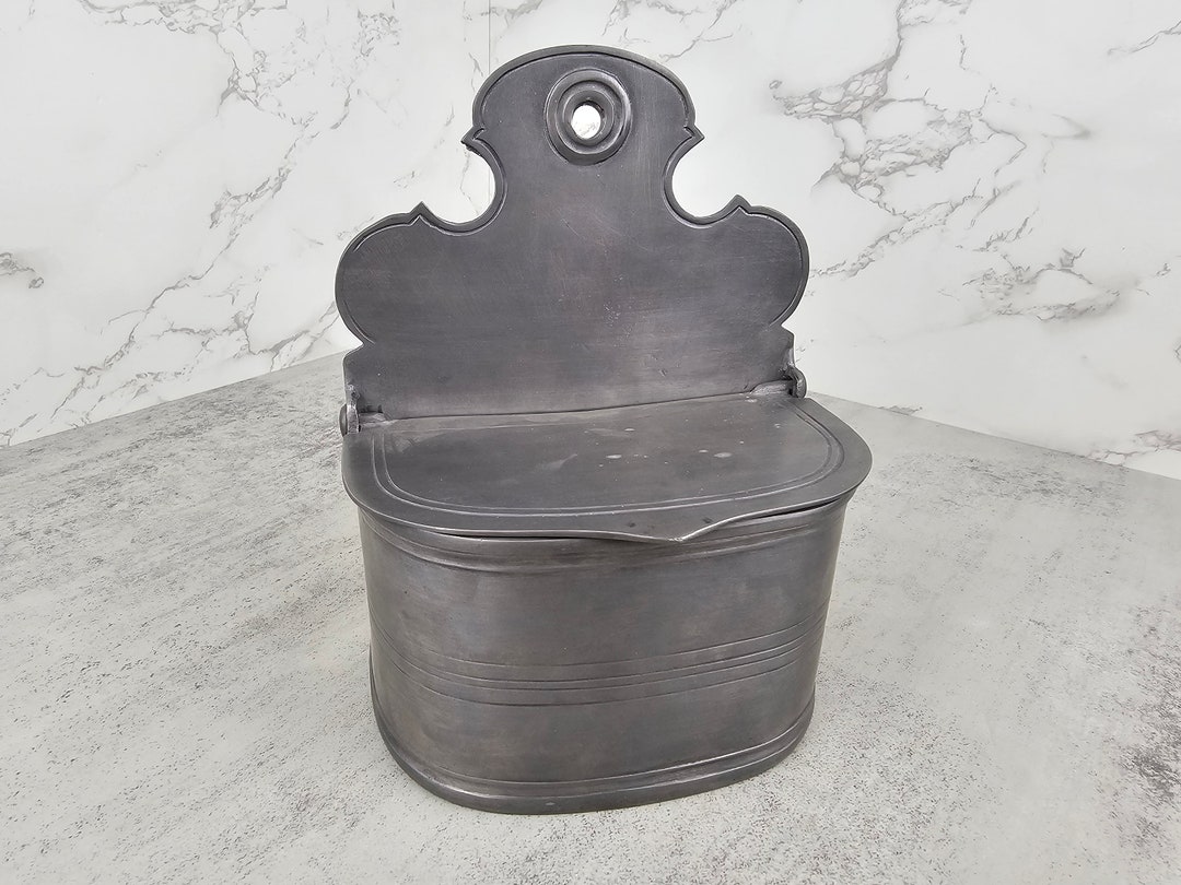 Vintage Italian Pewter Wall-mount Salt Box | Vintage Hanging Pewter ...
