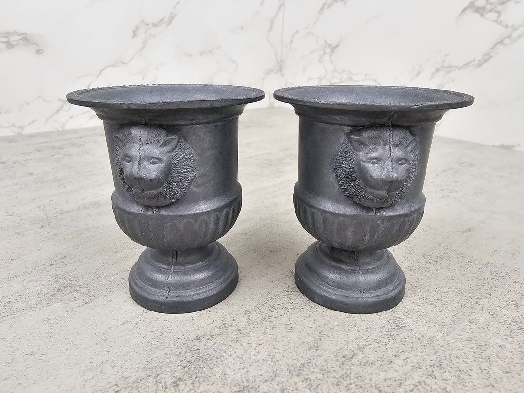 Vintage Grenadier Lion Head Metal Urns (set of Two) | Vintage Silverplate Grenadier Urns - Etsy