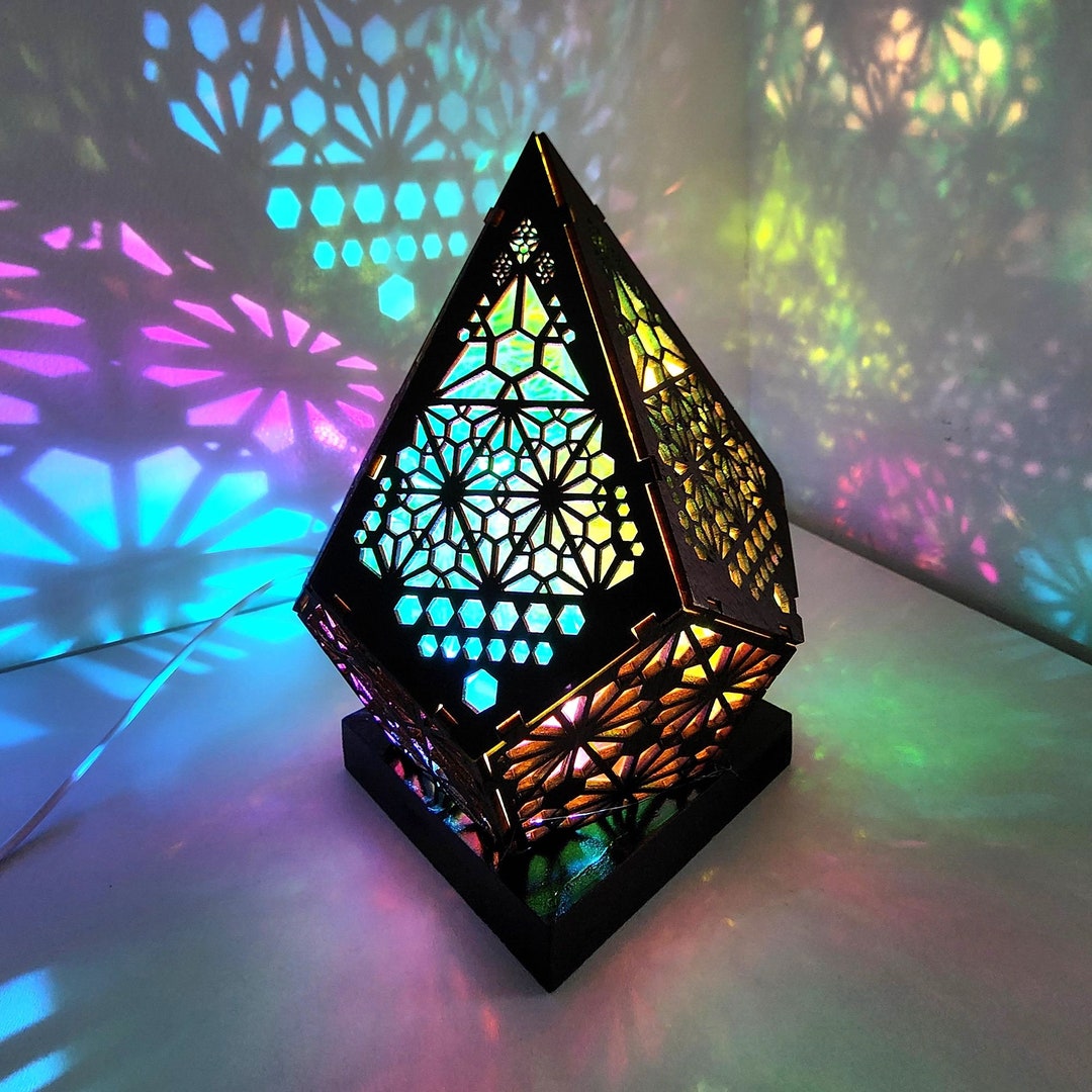 Wooden Carving Night Light: Handcrafted Laser Cut Geometric Wood Shadow ...