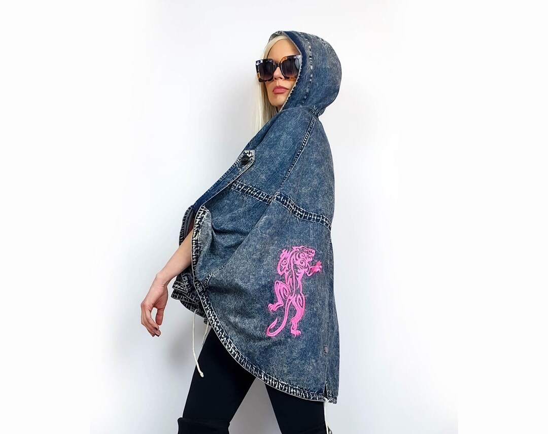 Vintage Upcycled Denim Cape With Mayan Sun & Tribal Embroidery ...