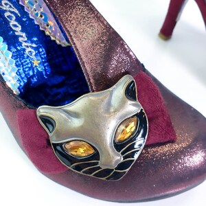 Burgundy Pumps T-strap Stiletto Heels Cat Motif Colorful Sole Irregular ...