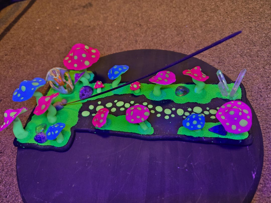 Neon Cottagecore Muskrat Skull Incense Burner Blacklight Reactive ...