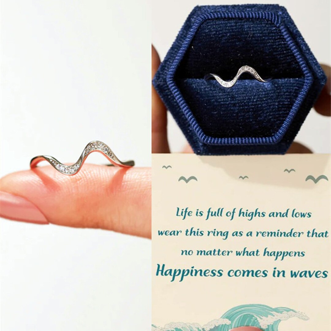 Happiness Comes in Waves Wave Ring,inspirational S925 Silver Wave Ring,gift for Women,unique ...