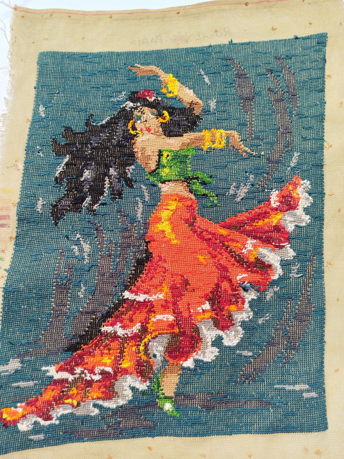 Finished Canvas, Vintage French Tapestry, Superb Flamenco Dancer ...