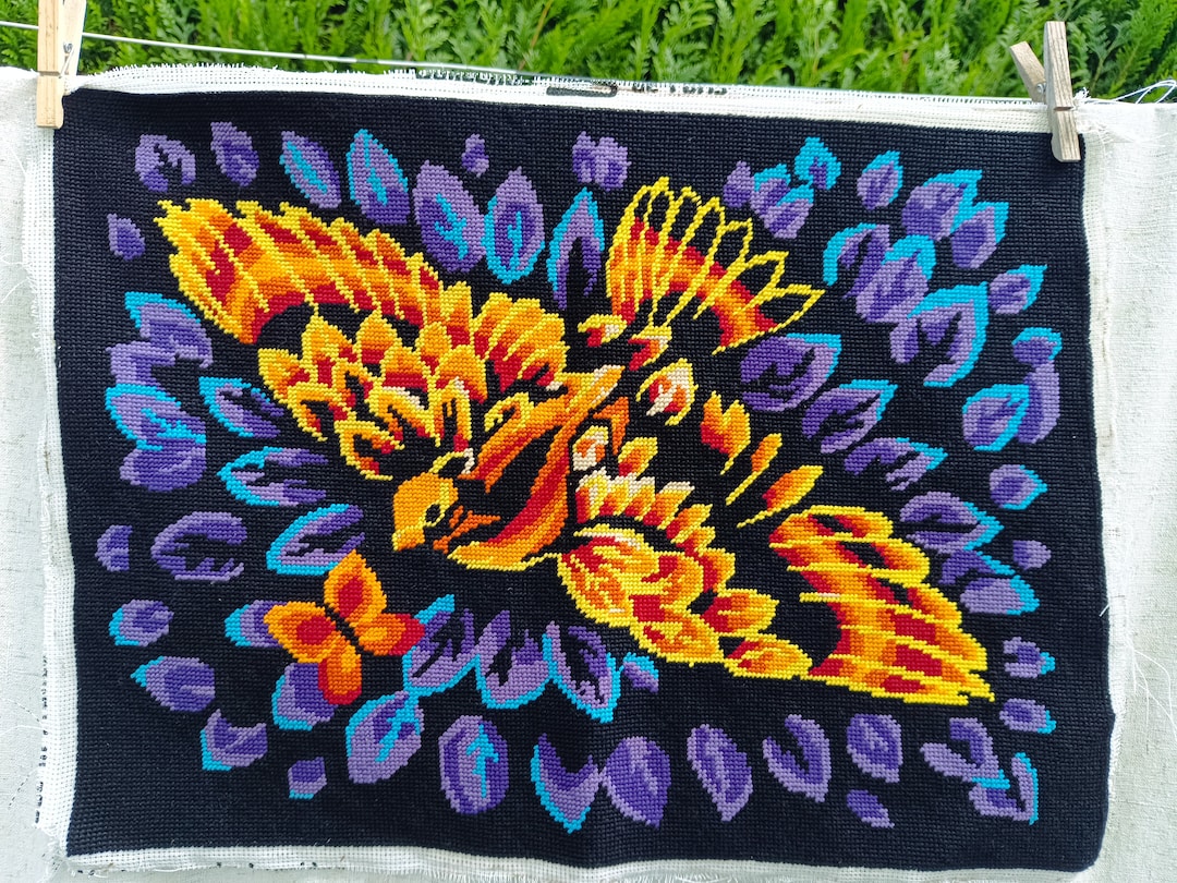 Rare Vintage French Tapestry Finished Embroidery Beautiful Birds of ...