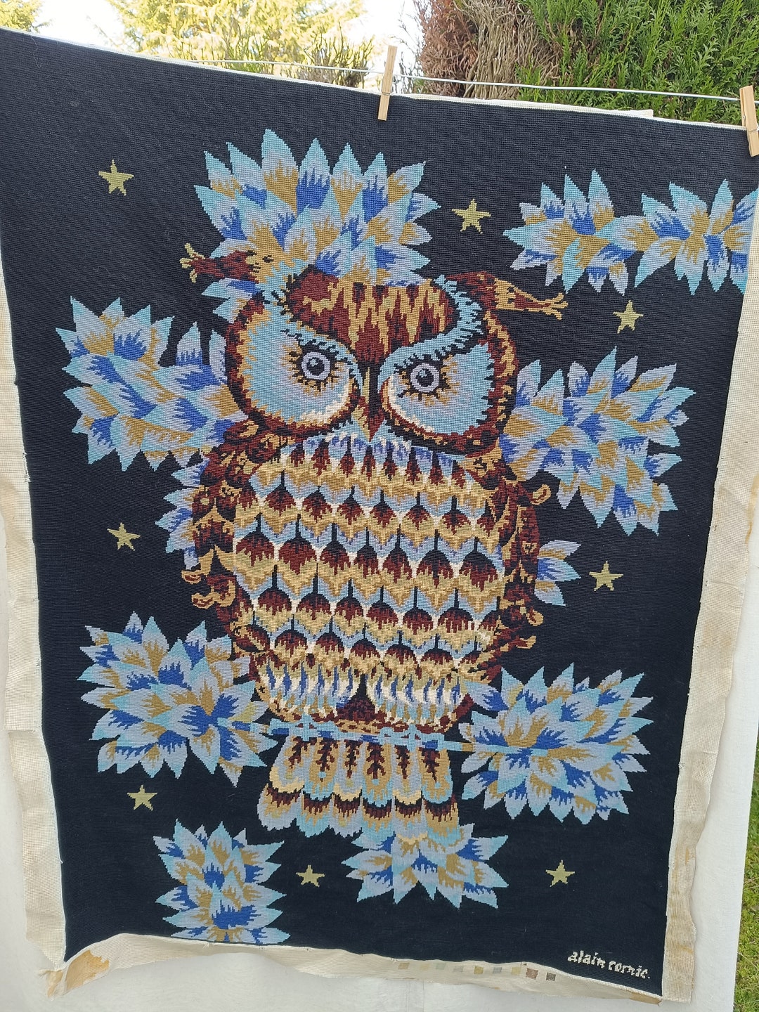 Alain Cornic Rare Superb Large Ow Owl Tapestry Signed Cornic ...