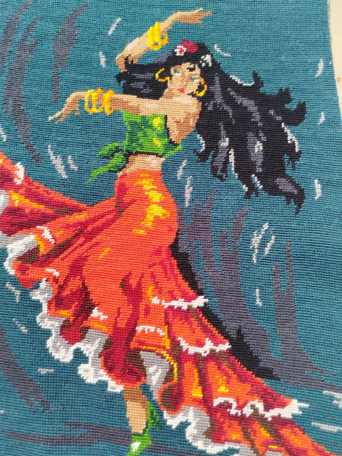 Finished Canvas, Vintage French Tapestry, Superb Flamenco Dancer ...
