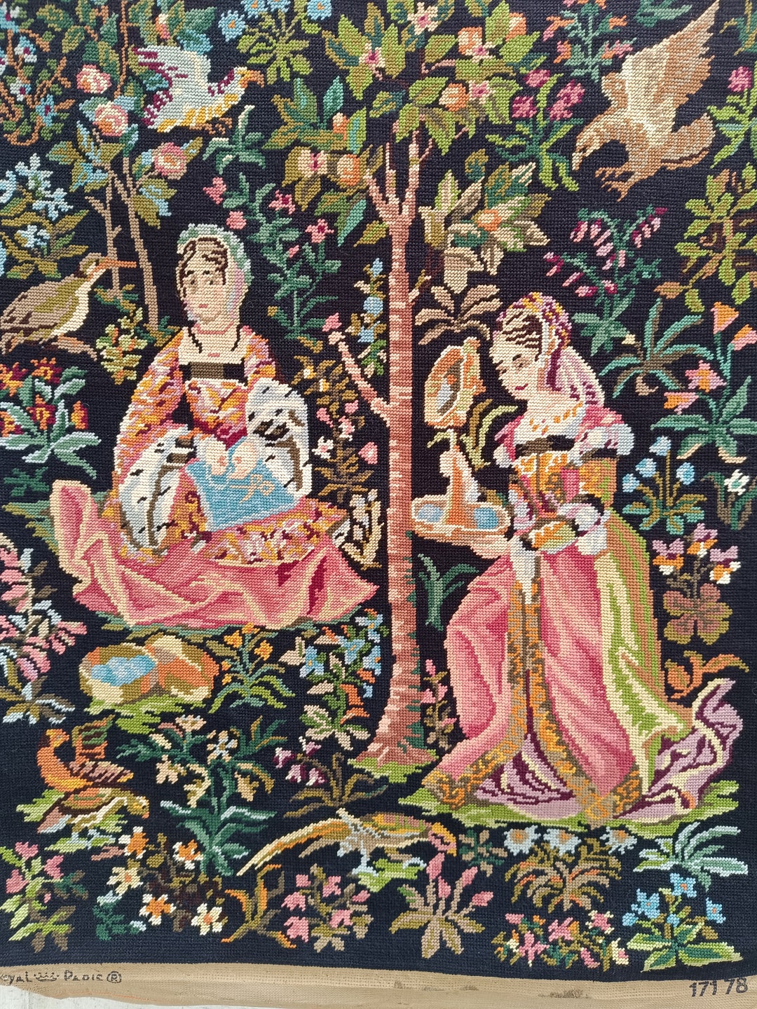 Superb Vintage French Tapestry Finished Embroidery Cluny Embroidery ...