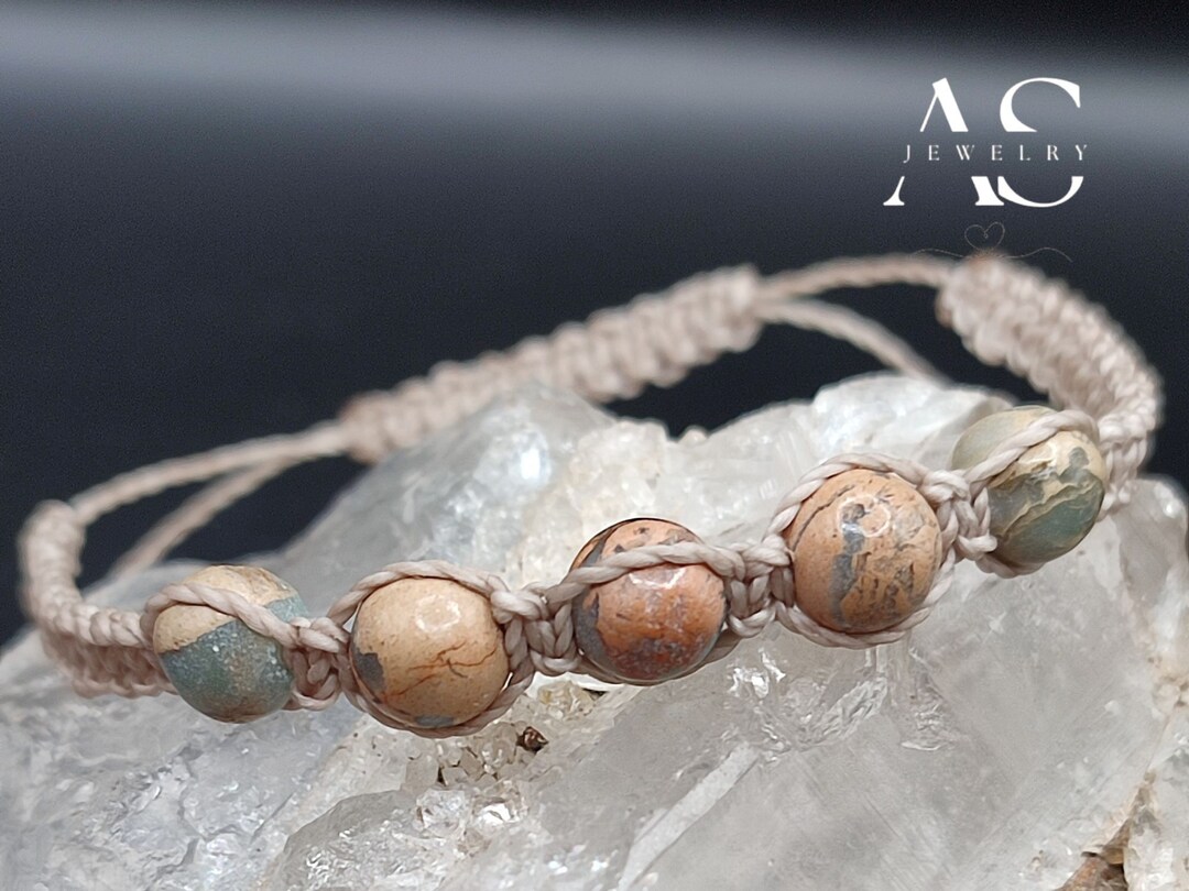 Gray Shamballa Bracelet Adjustable African Jasper Turquoise Tibetan ...