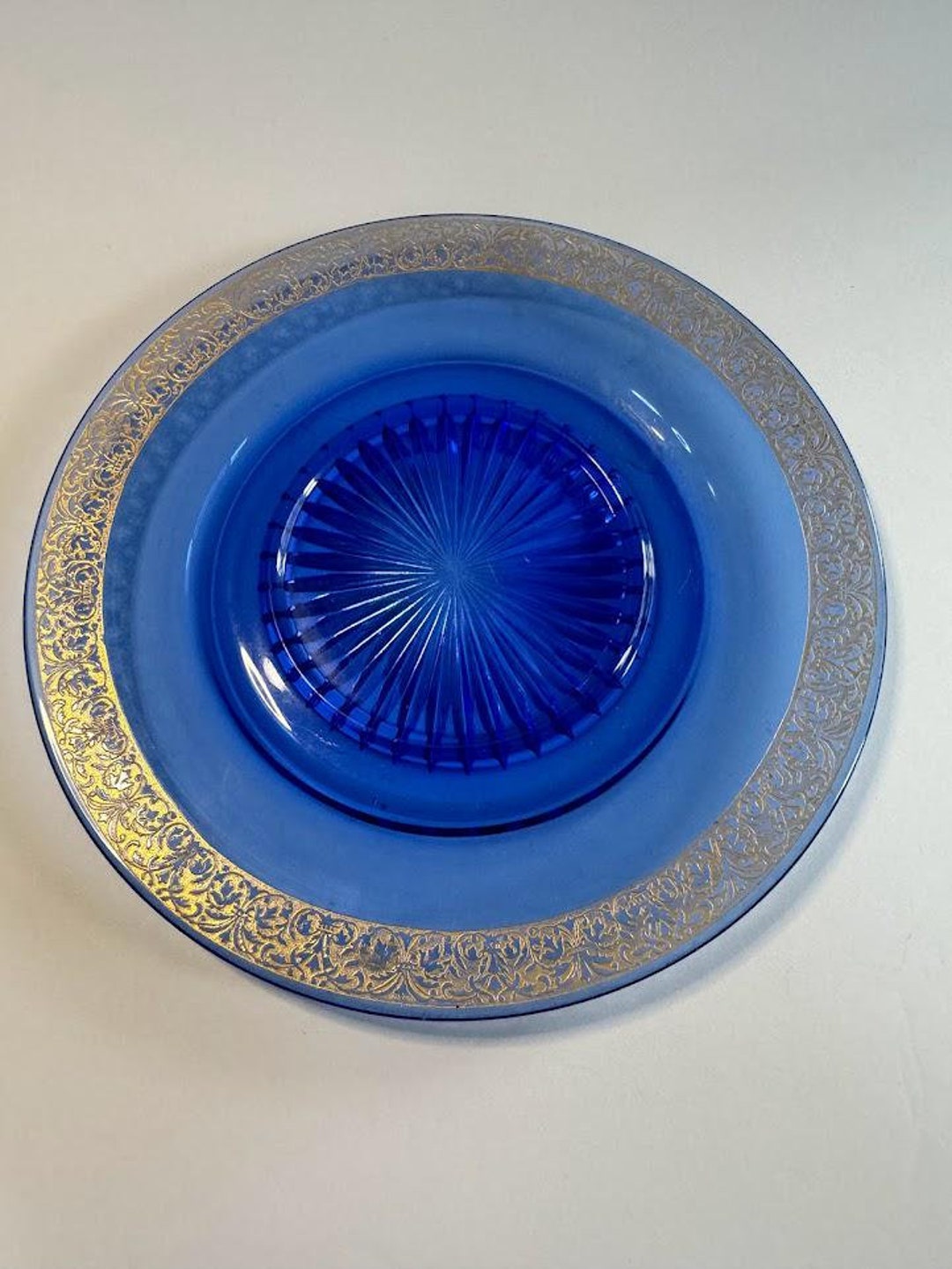 Vintage Cobalt Blue Gold Trim Plate - Etsy