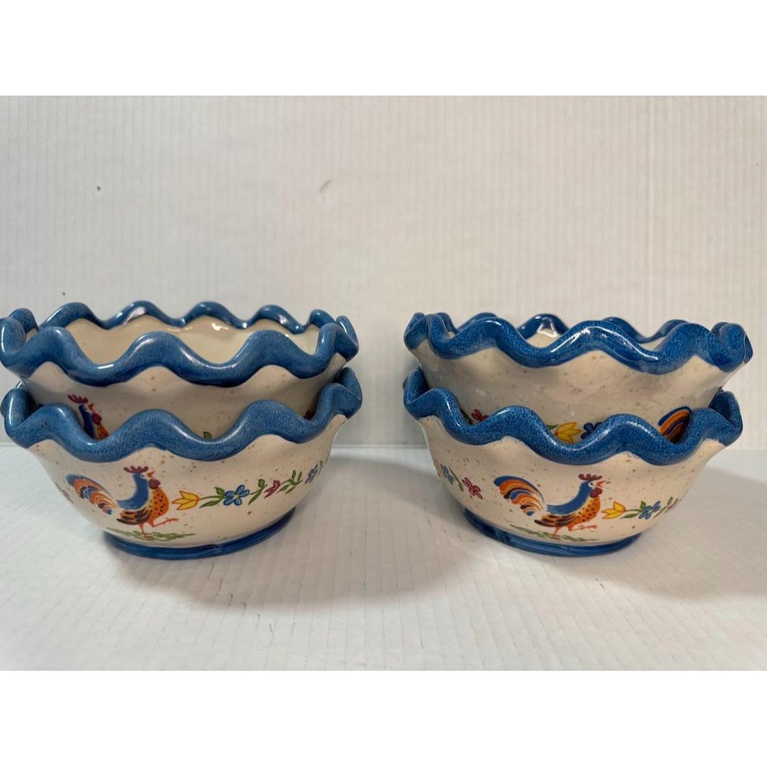 Set of Four Vintage Linwood Pottery Bowls With a Hand-painted Rooster ...