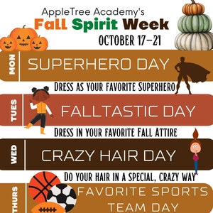School Spirit Week, Fall Spirit Week Itinerary Schedule, Preschool ...