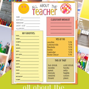 EDITABLE Teachers Favorites, Teachers Survey, Printable Teacher ...