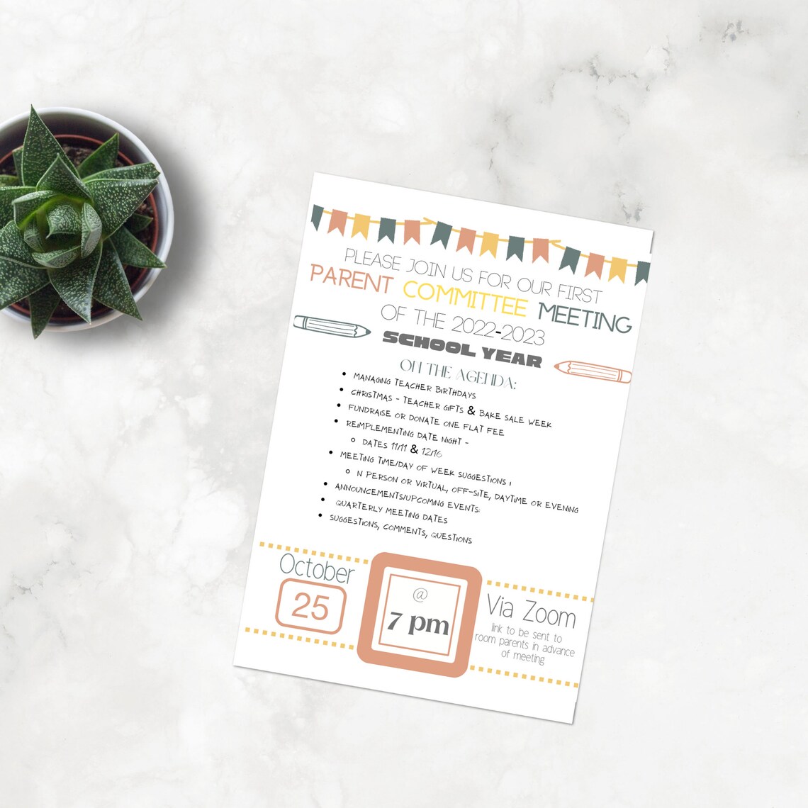 EDITABLE PTO, PTA, Parent Committee Meeting Flyer/invitation, School ...