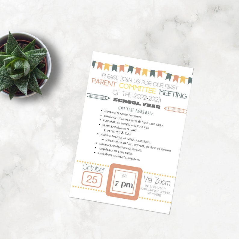 EDITABLE PTO, PTA, Parent Committee Meeting Flyer/invitation, School ...