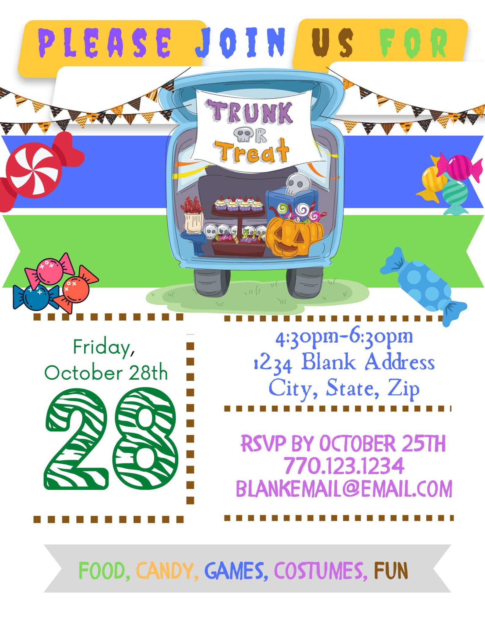 Trunk or Treat Flyer, Trunk or Treat Template, Fully Customizable ...