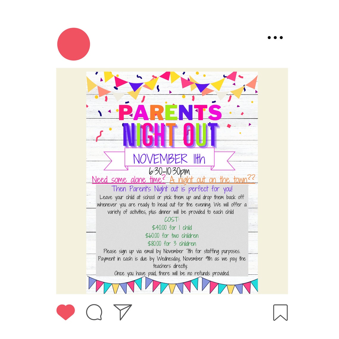 Parents Night Out Flyer, School/childcare Flyer, Church Fundraiser ...