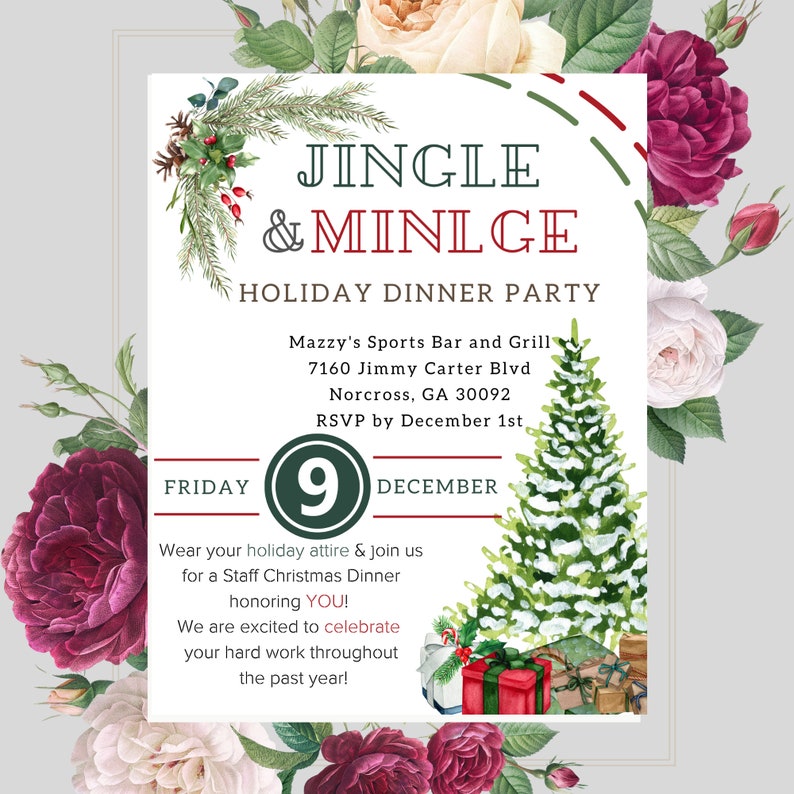 Jingle and Mingle Invitation, Christmas Party Invitation, Staff Holiday ...