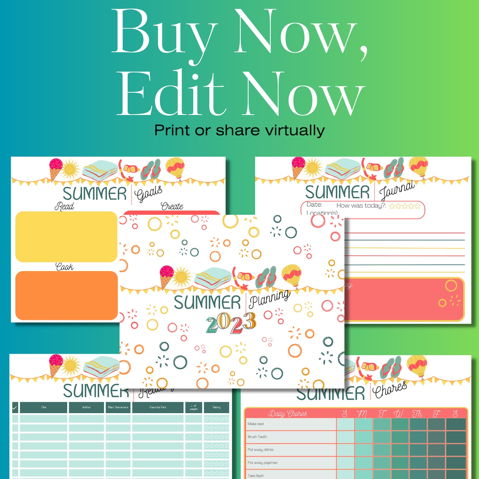 Summer Planner, Summer Organization Pack, Kids Summer Planner, Instant ...