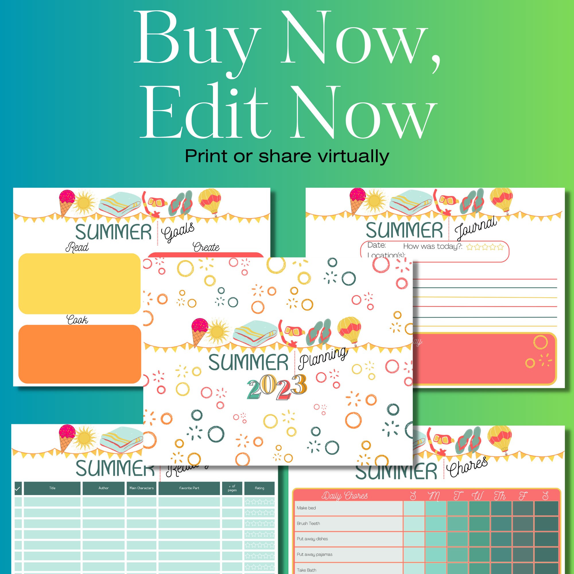 Summer Planner, Summer Organization Pack, Kids Summer Planner, Instant ...
