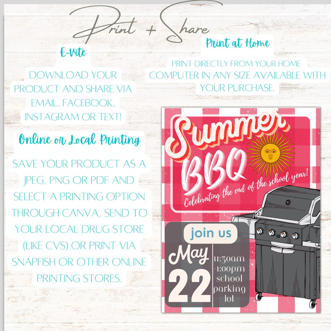 BBQ Invitation, Summer BBQ Flyer, Cook Out Template, End of School ...