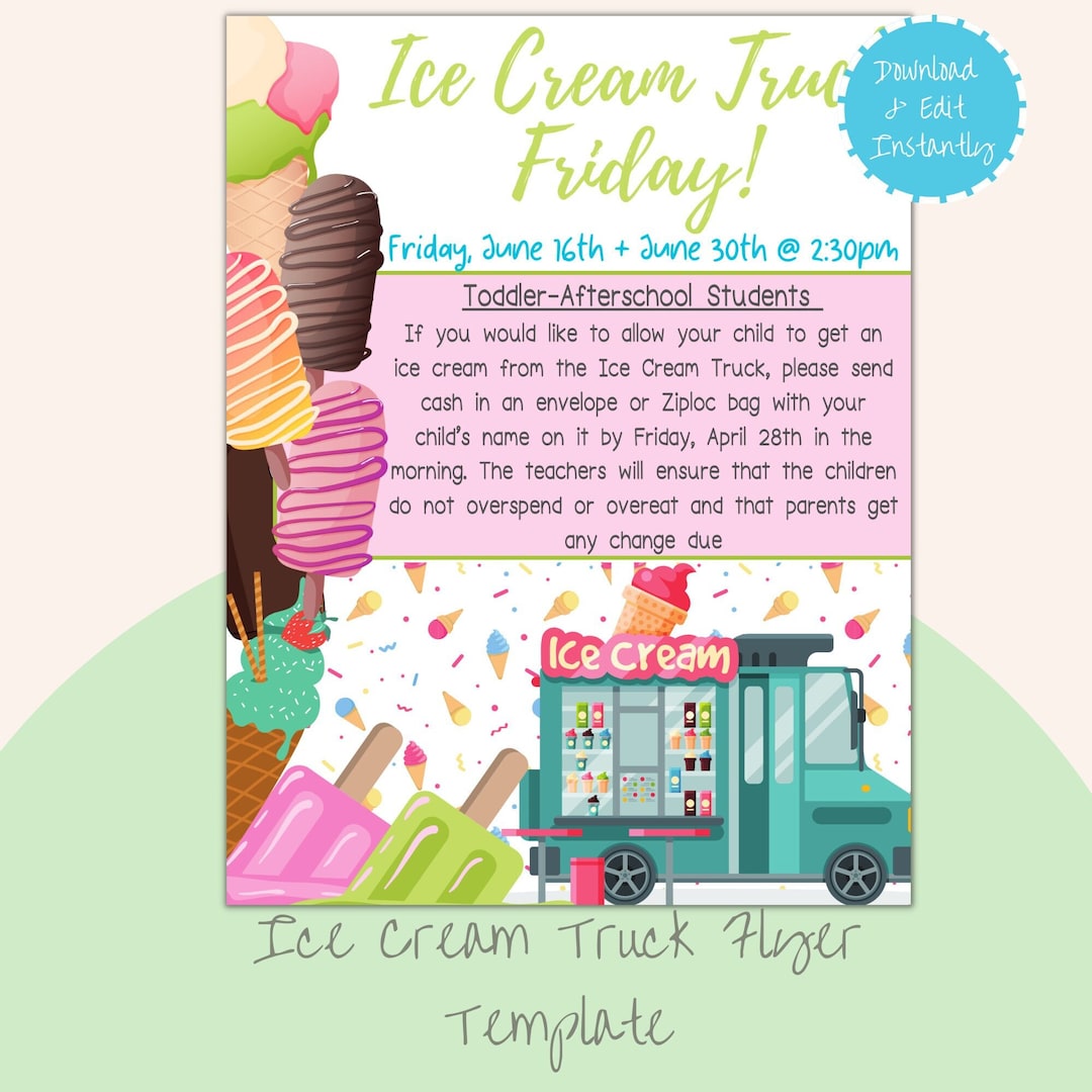 Ice Cream Truck Flyer, Ice Cream Template, Ice Cream Party Invitation ...
