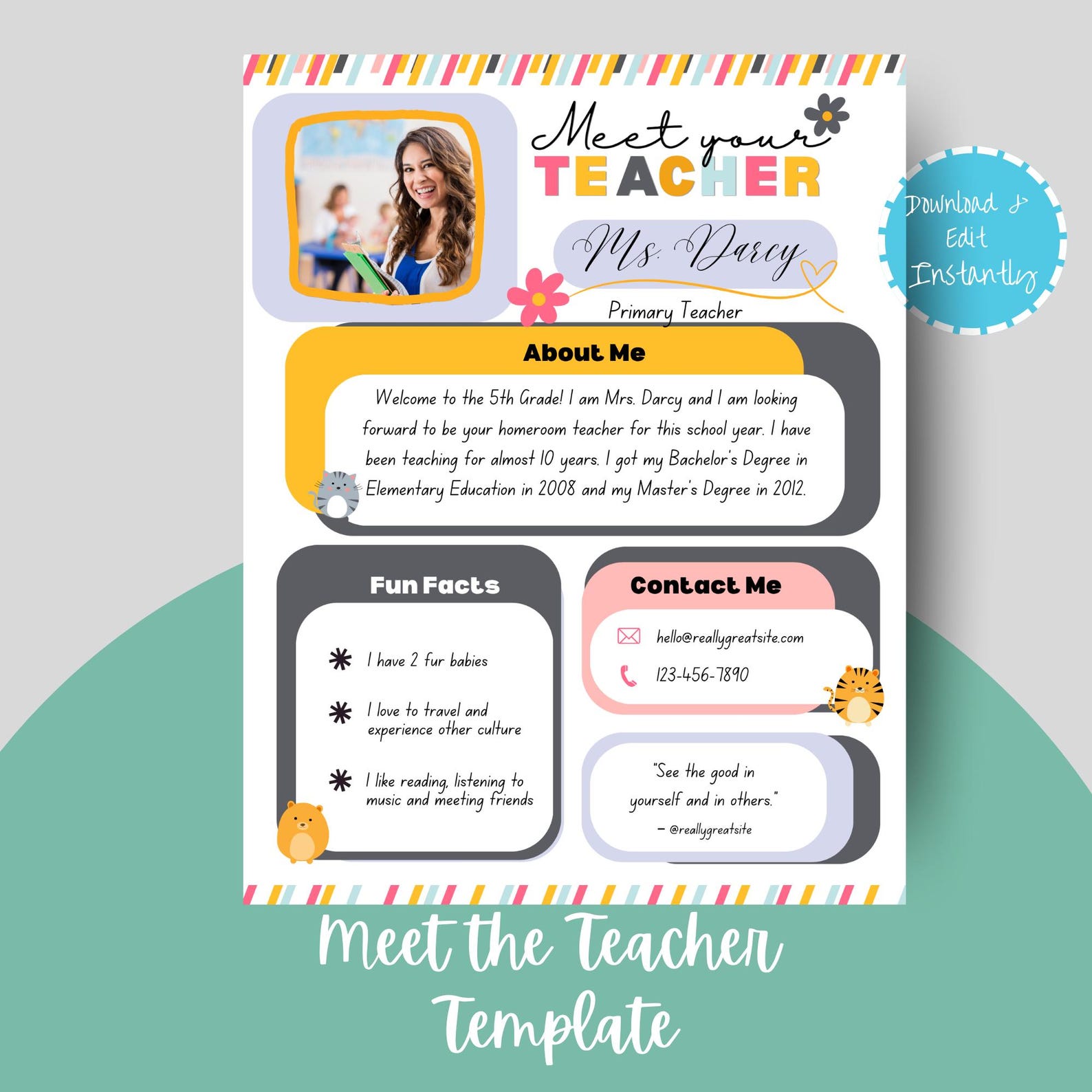 Meet the Teacher Template Canva | Editable Teacher Introduction Flyer ...