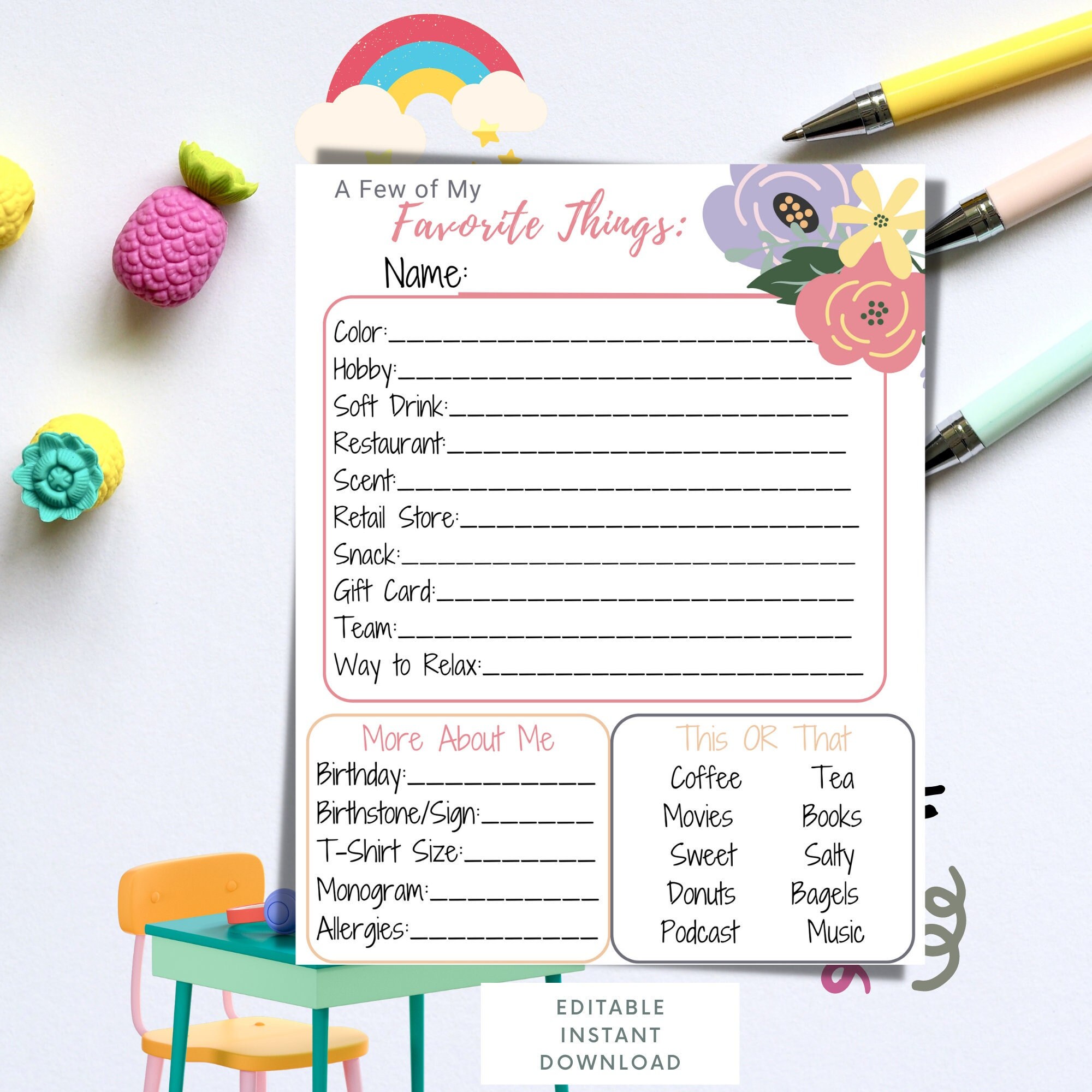 Staff Favorite Things, Staff Appreciation, Editable Teacher Favorites ...