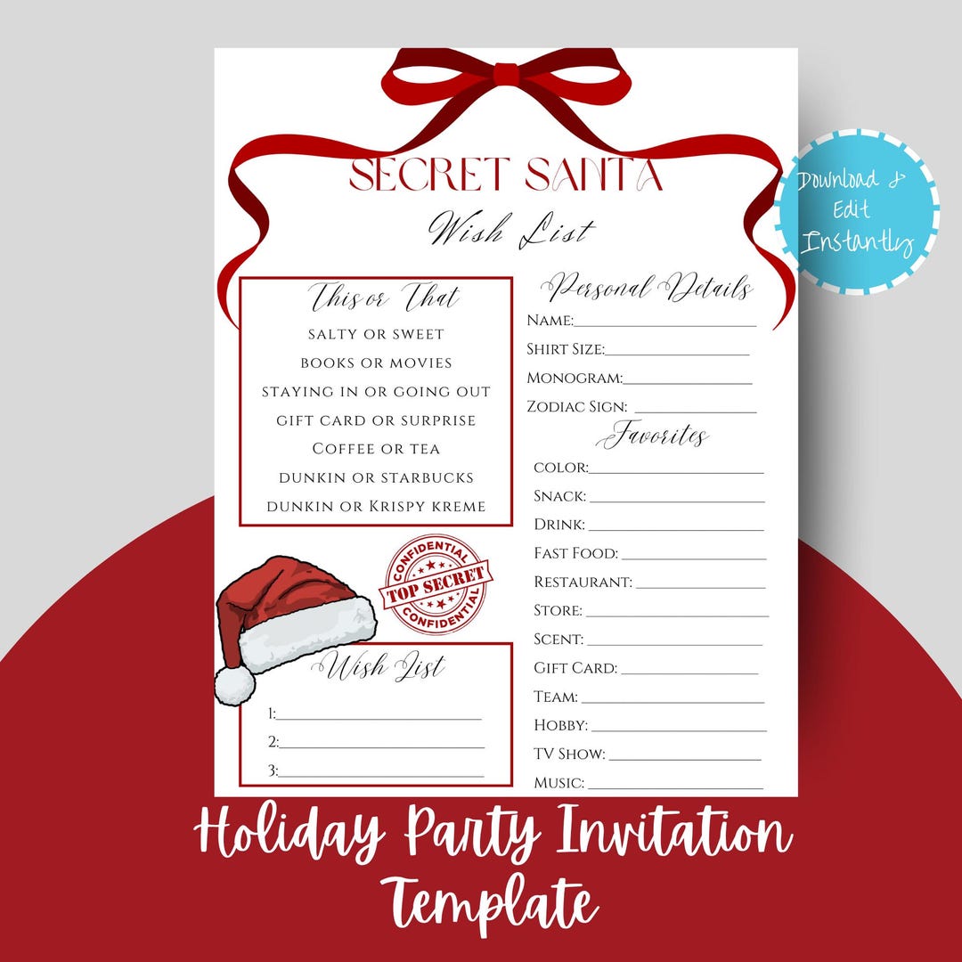 Secret Santa Questionnaire Template | Editable Canva Gift Exchange ...