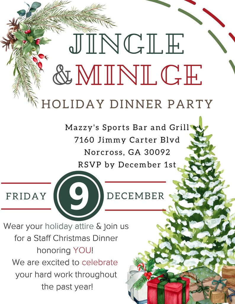 Jingle and Mingle Invitation, Christmas Party Invitation, Staff Holiday ...
