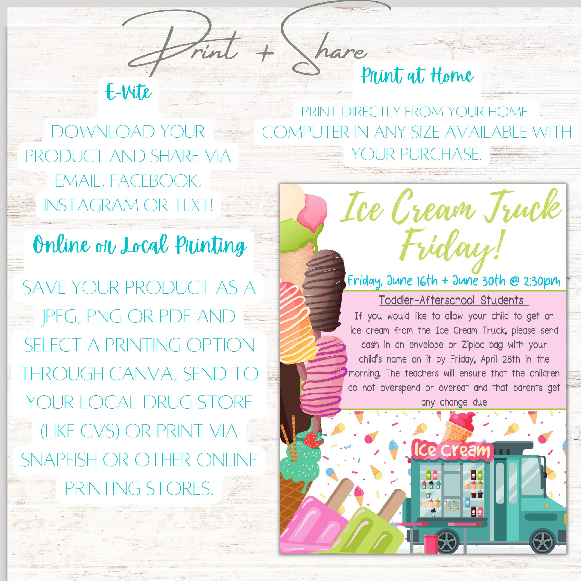 Ice Cream Truck Flyer, Ice Cream Template, Ice Cream Party Invitation ...