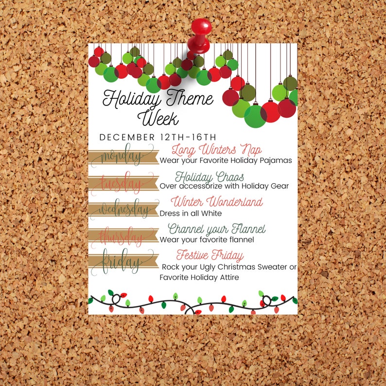 Holiday Theme Week, School/preschool Spirit Week, Office Winter ...