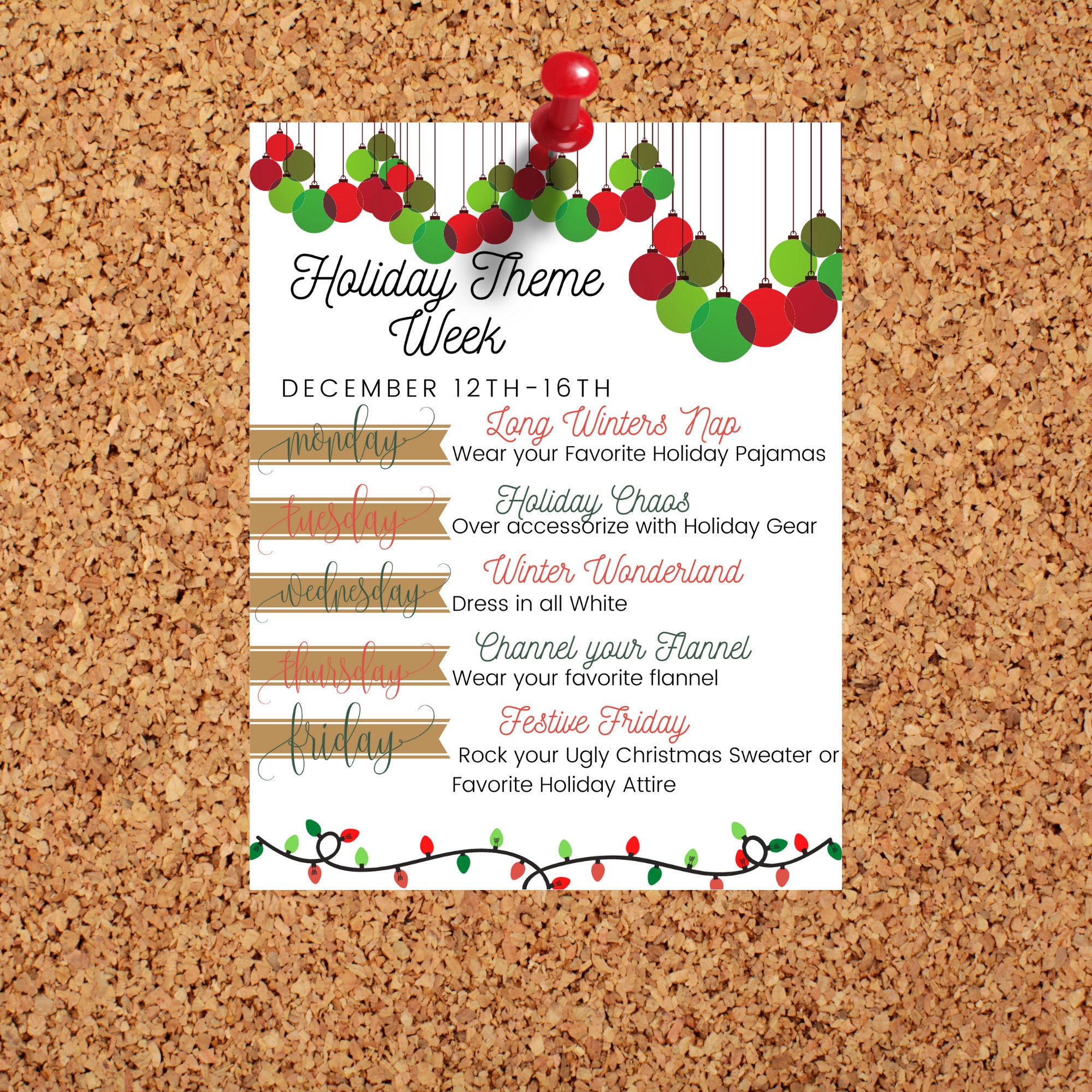 Holiday Theme Week, School/preschool Spirit Week, Office Winter ...