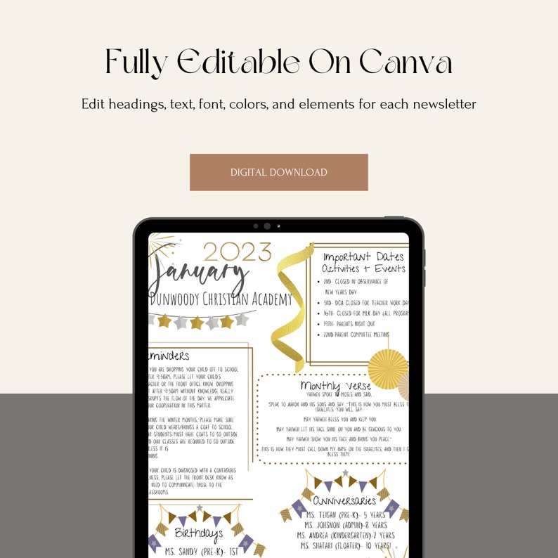 EDITABLE 2024 School Newsletter Template Bundle, Monthly Newsletter ...