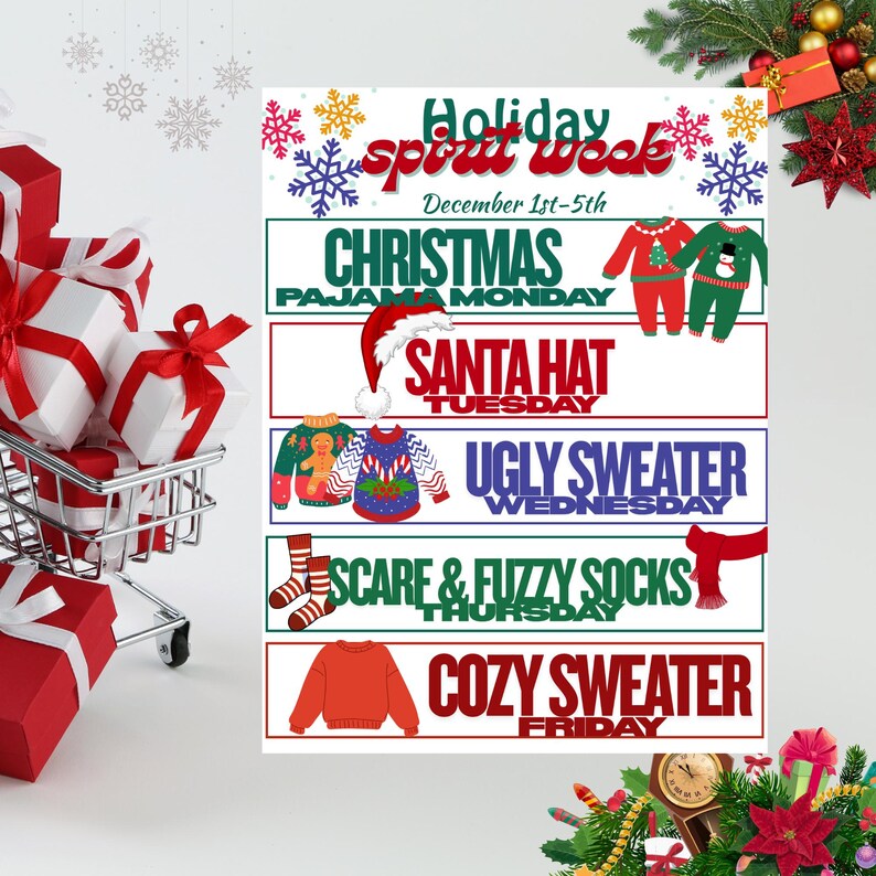 Christmas Spirit Week Template | Editable Canva Holiday Theme Week ...