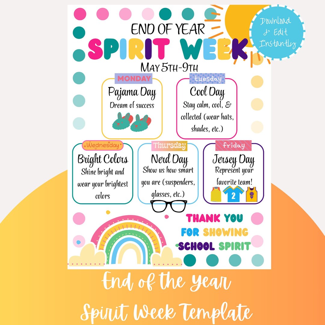 End‑of‑year Spirit Week Template | Editable Canva Download - Etsy