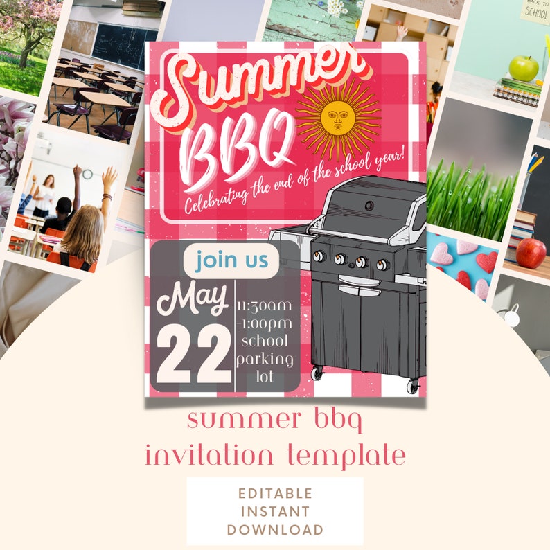 BBQ Invitation, Summer BBQ Flyer, Cook Out Template, End of School ...