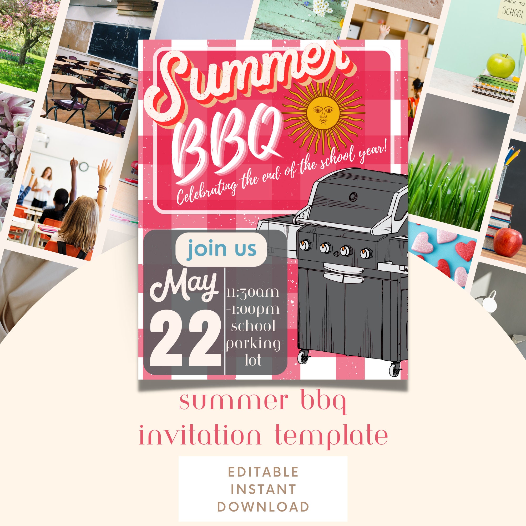BBQ Invitation, Summer BBQ Flyer, Cook Out Template, End of School ...