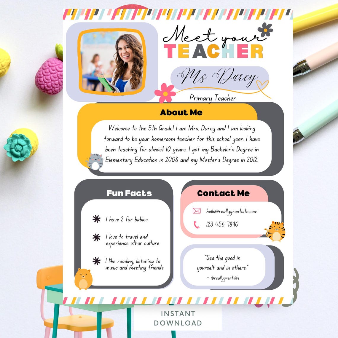 Meet the Teacher Template Canva | Editable Teacher Introduction Flyer ...