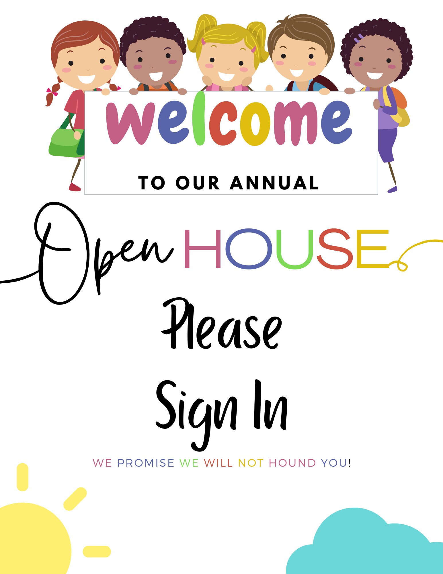School Open House Sign In, Preschool Open House Sign In, Open House ...