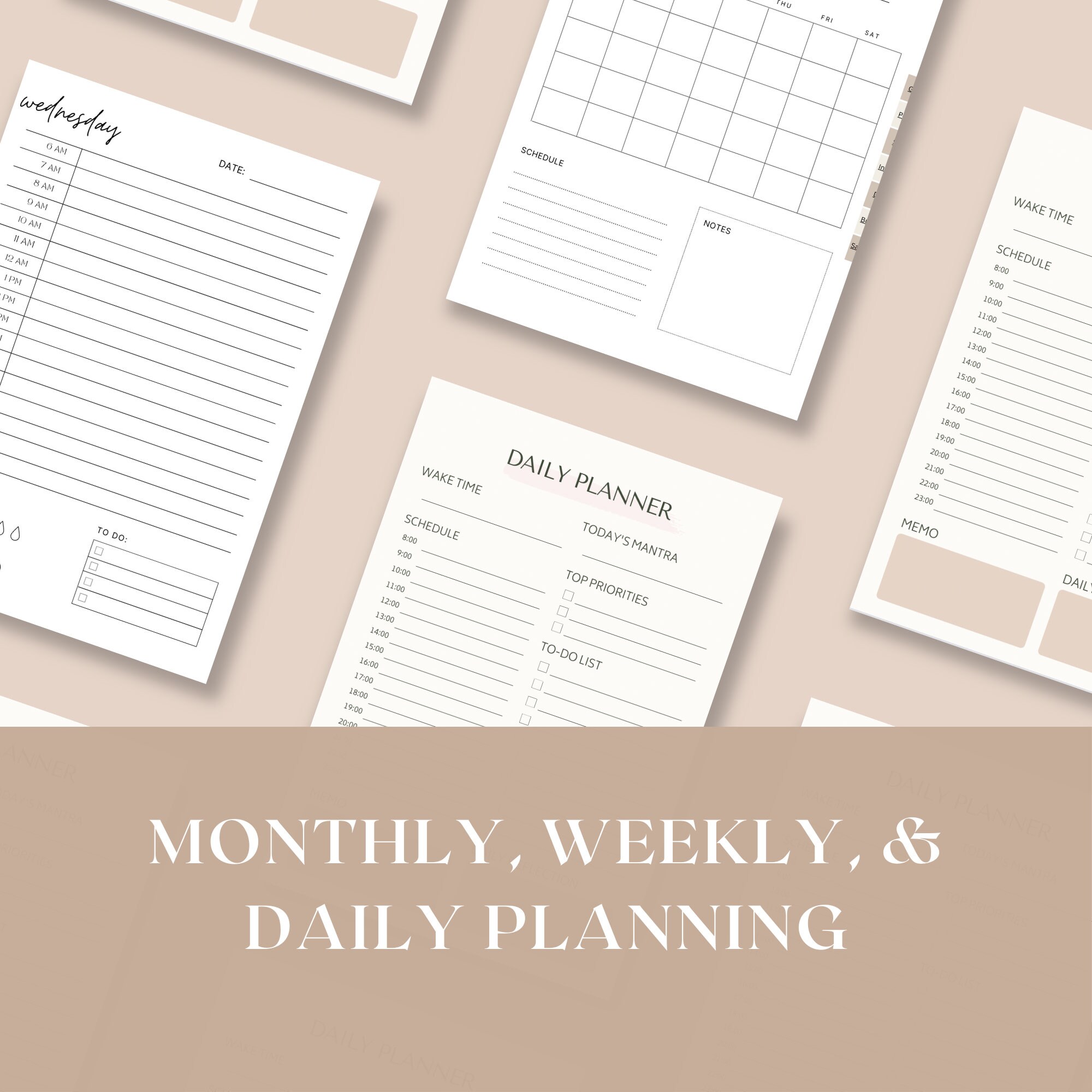Neutral Planner Bundle, Printable Planner, Digital Planner Bundle ...
