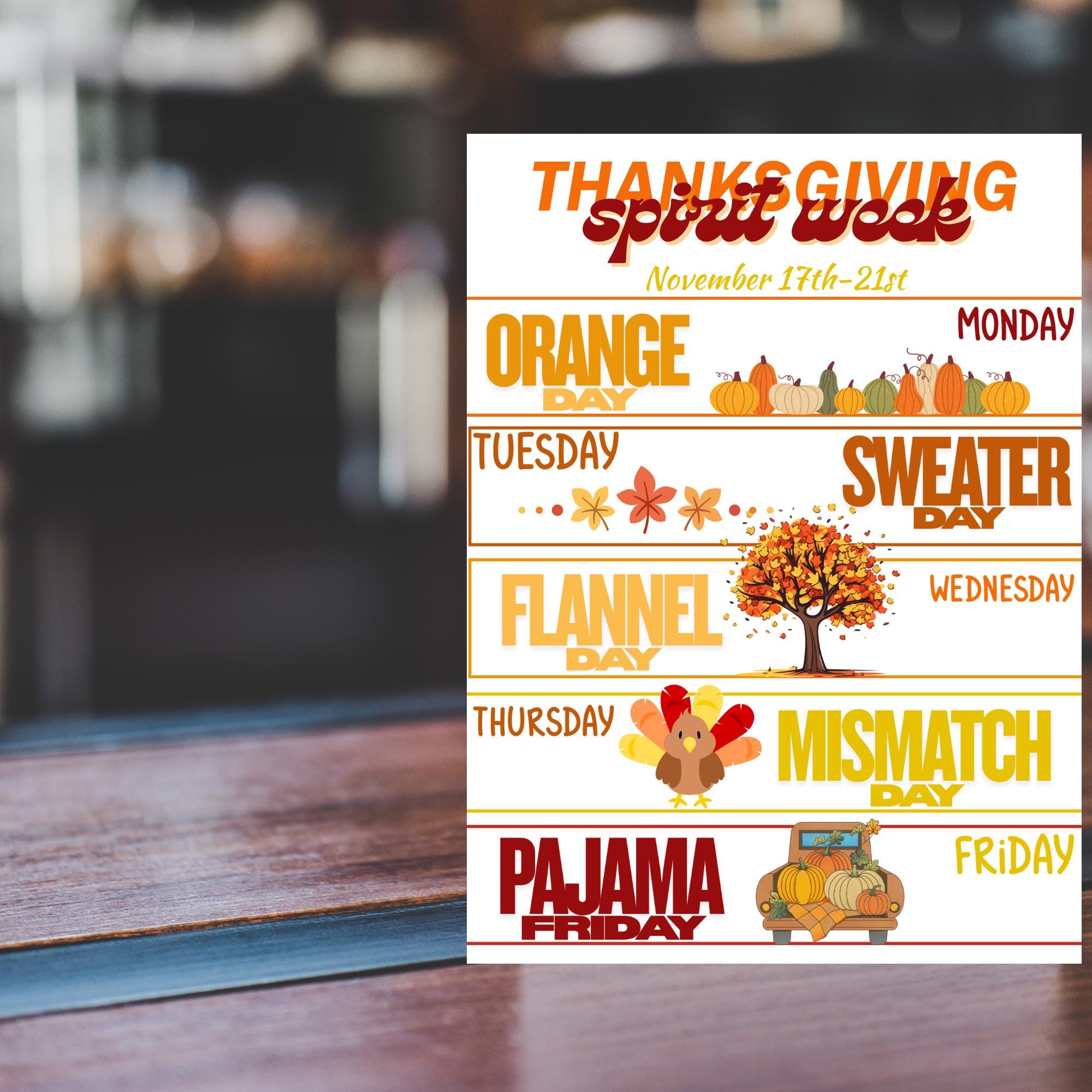Thanksgiving Spirit Week Template | Editable Canva Fall Theme Week ...