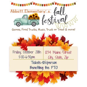 Fall Festival Flyer, School Festival Invitation, Digital, Instant ...