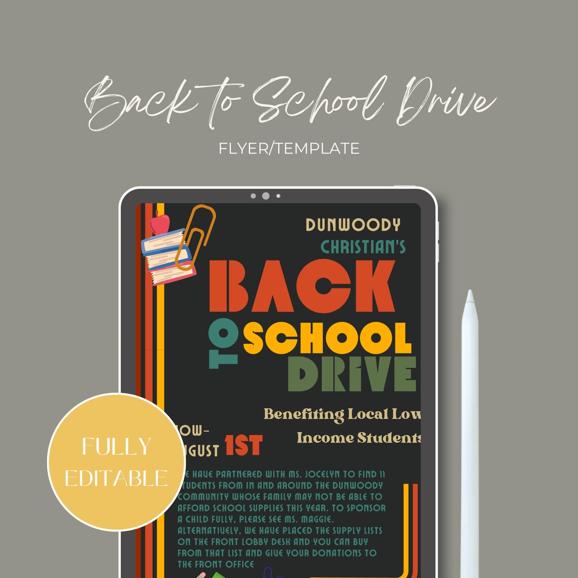 Editable School Supply Drive Flyer, Back to School Supplies Fundraiser ...