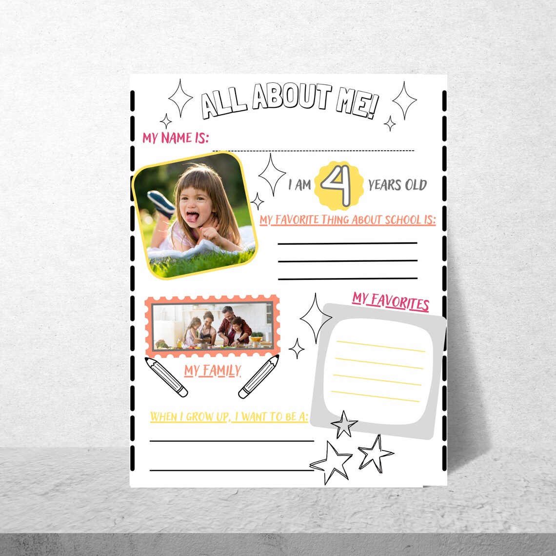 All About Me Template/printable, First Day of School Project ...